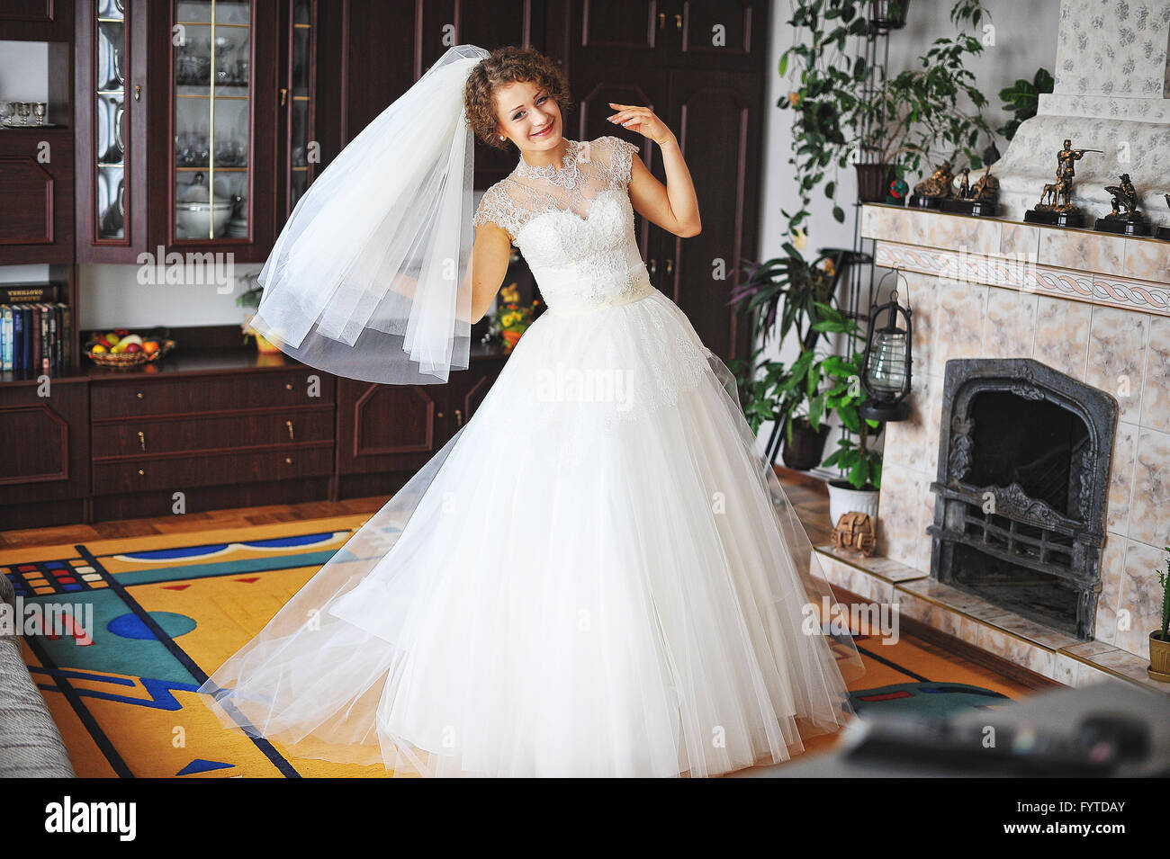 Happy curly bride Stock Photo - Alamy