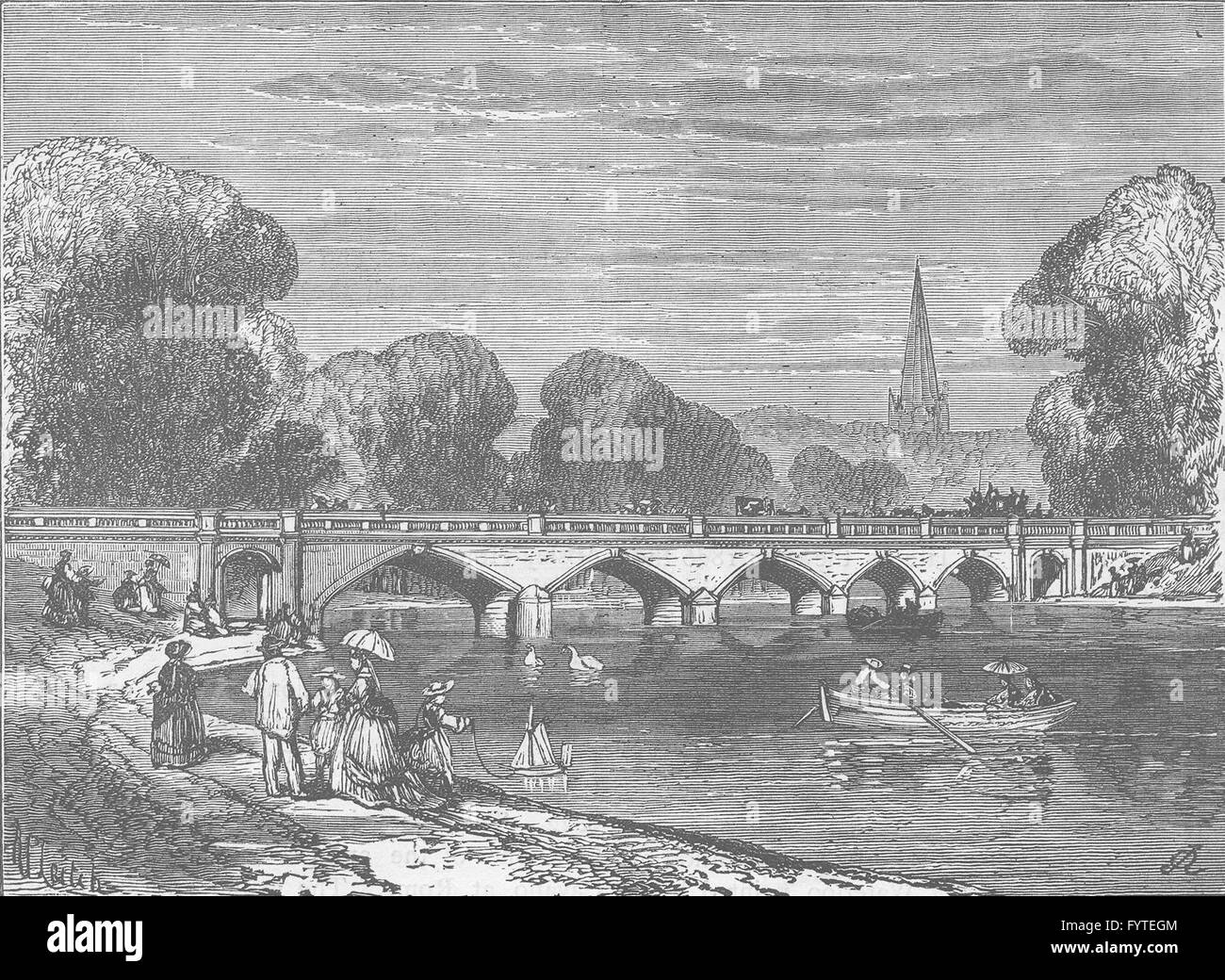 HYDE PARK: Bridge over the Serpentine. London, antique print c1880 ...