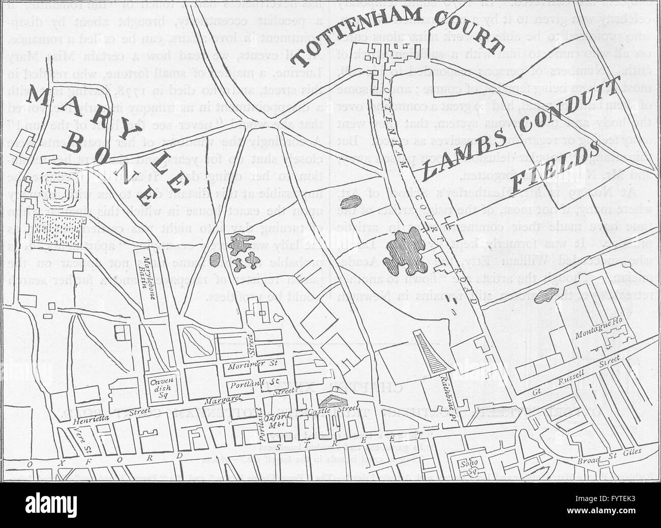 FITZROVIA: Map of Rathbone Place and neighbourhood, 1746. London, c1880 ...