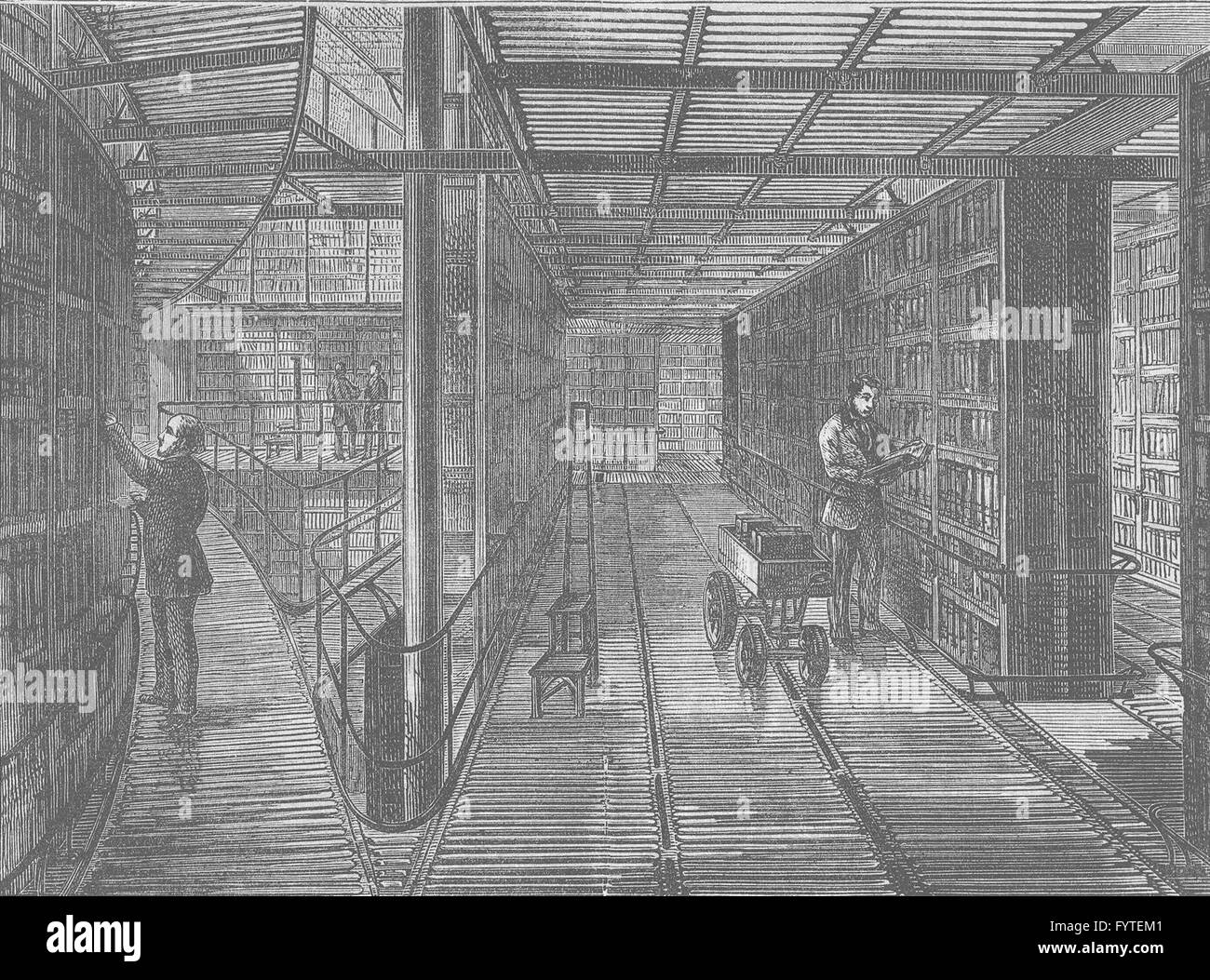 THE BRITISH MUSEUM: The book-cases at the British Museum. London, print ...