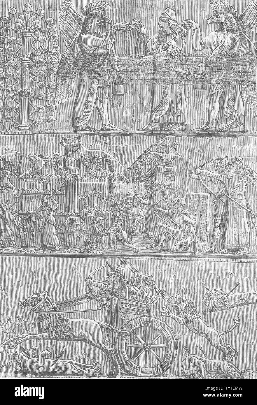 THE BRITISH MUSEUM: A slab from the Nineveh Gallery. London, old print ...