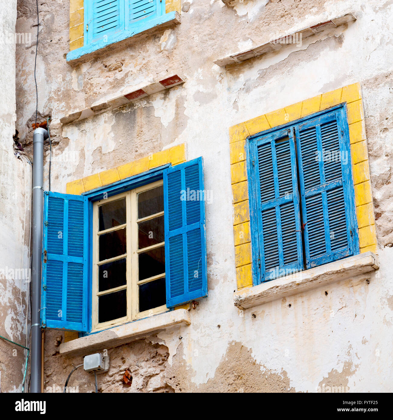 blue window in morocco africa old construction and brown wall ...