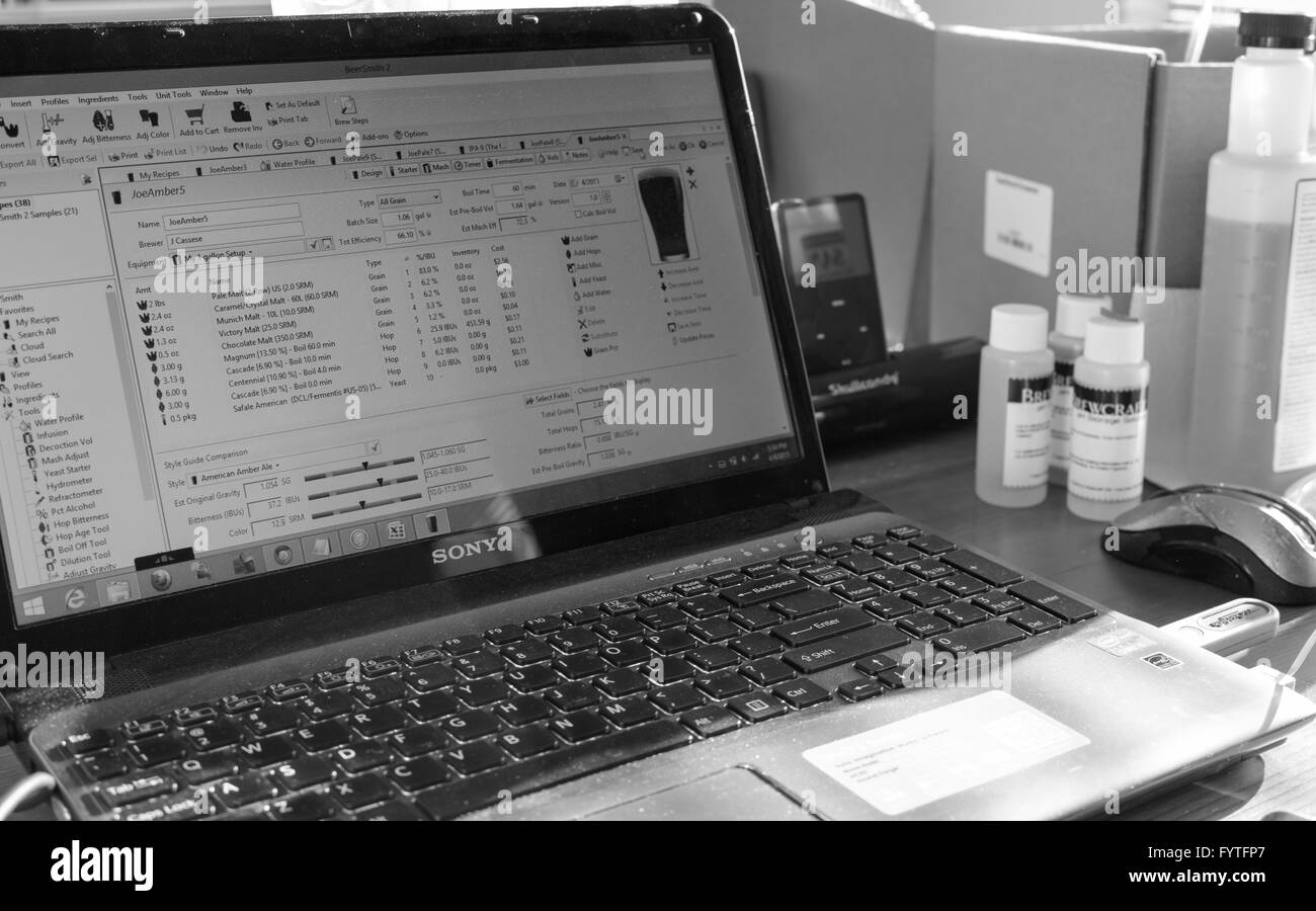 Beer Recipe on Laptop Workstation, in black and white. Part of Home ...