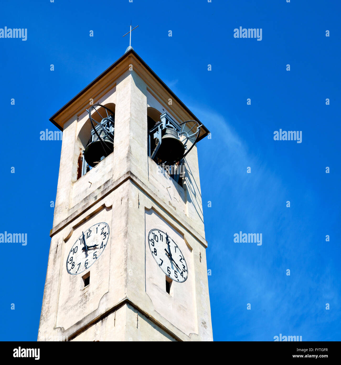 monument clock tower in italy europe old stone and bell Stock Photo - Alamy