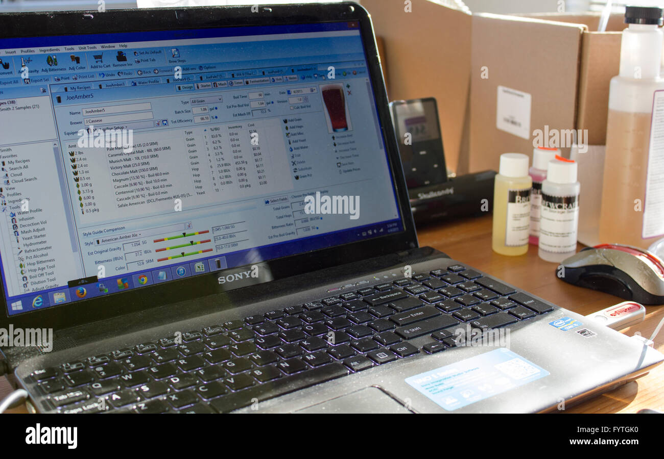 Beer Recipe on Laptop Workstation. Part of Home Brewing Series Stock ...