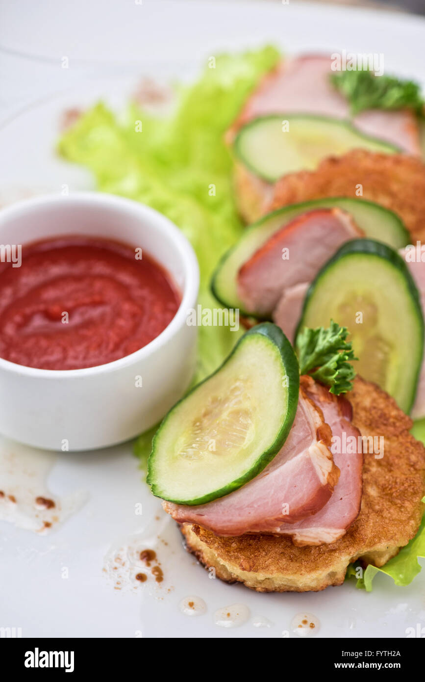 pancakes with ham and cucumber Stock Photo - Alamy