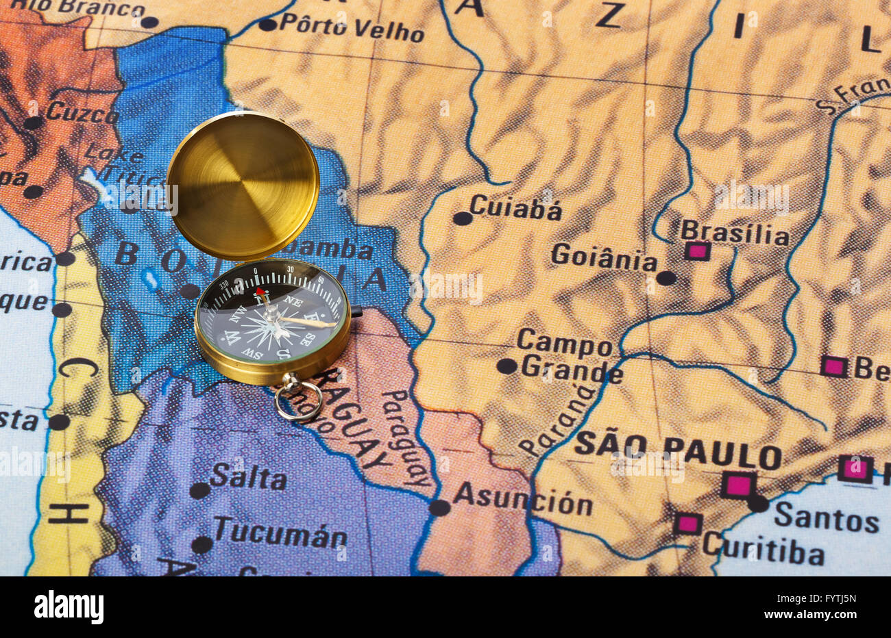 Brazil map and compass Stock Photo - Alamy
