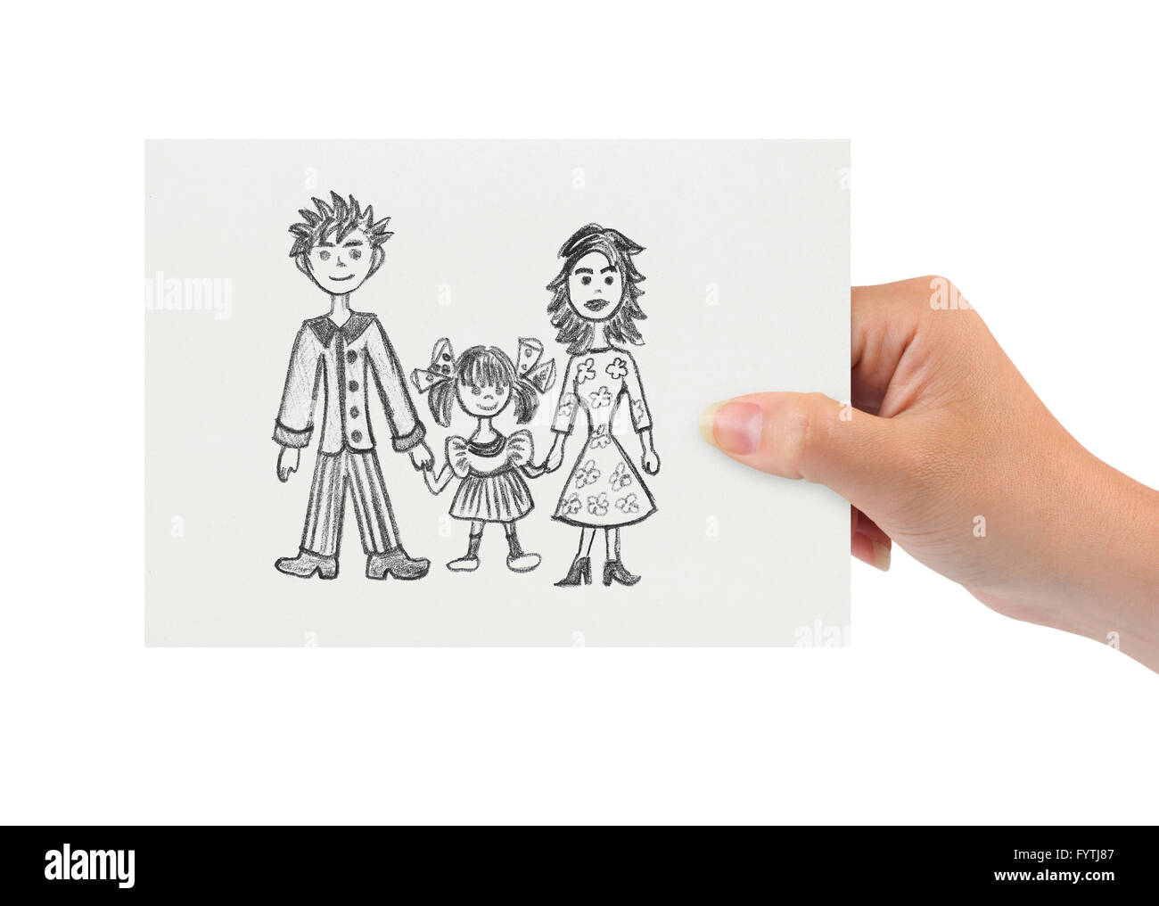 Hand with drawing happy family Stock Photo - Alamy