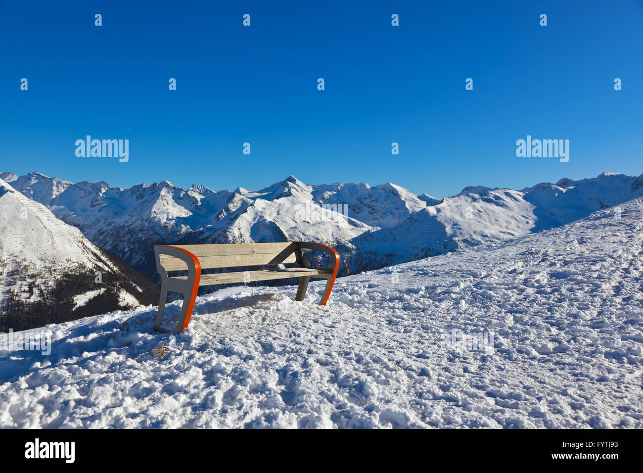 Bench at mountains ski resort Bad Gastein - Austria Stock Photo - Alamy