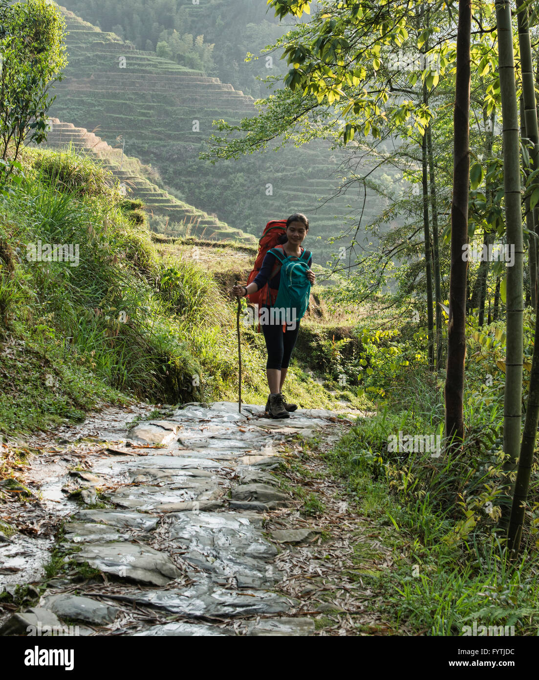 Trekking around the rice terraces of Jinkeng, Guangxi Autonomous Region ...