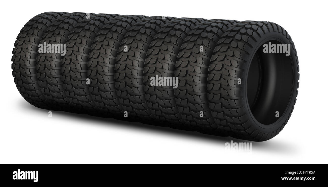 New rubber tires for car with shadows isolated on white background. 3D ...