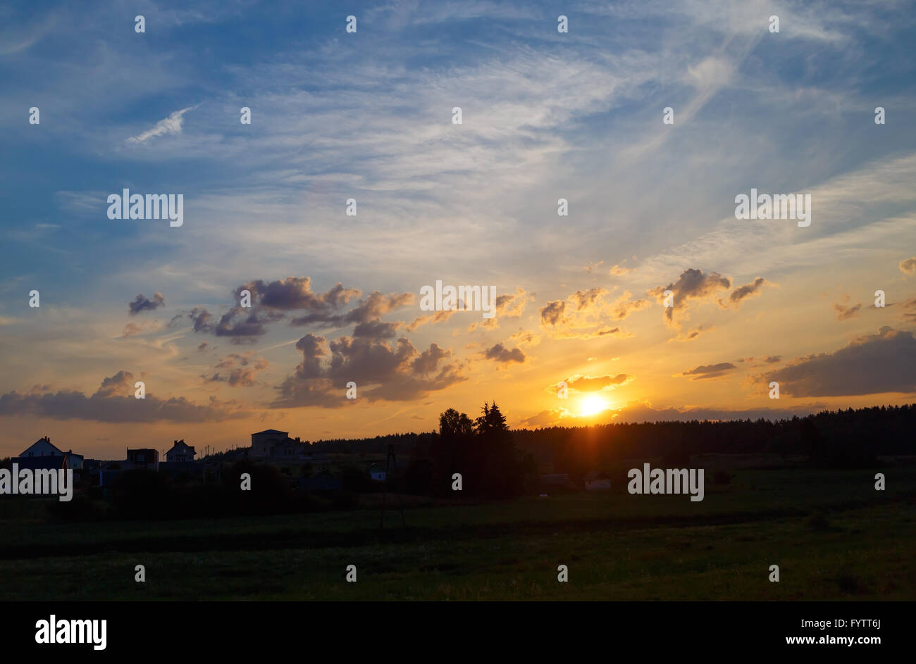 Sunset in countryside Stock Photo - Alamy