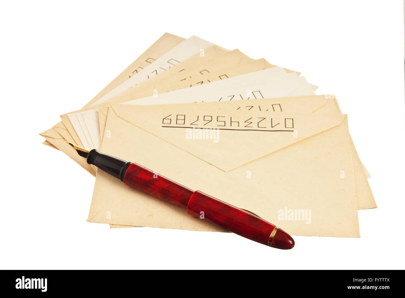 stack of mail envelopes and a pen Stock Photo - Alamy