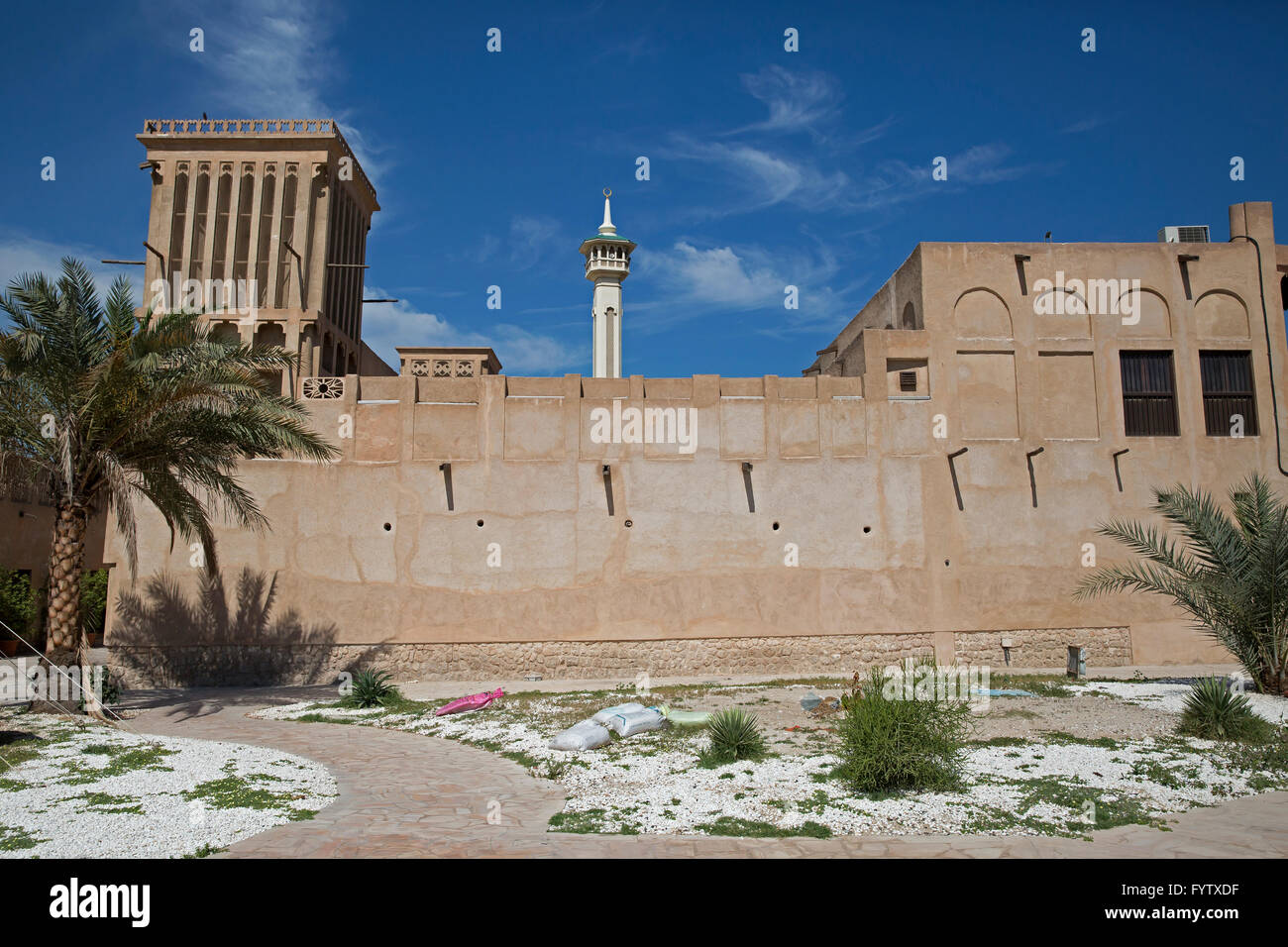 Palm trees and a building in the Sikka area of Dubai UAE Stock Photo ...