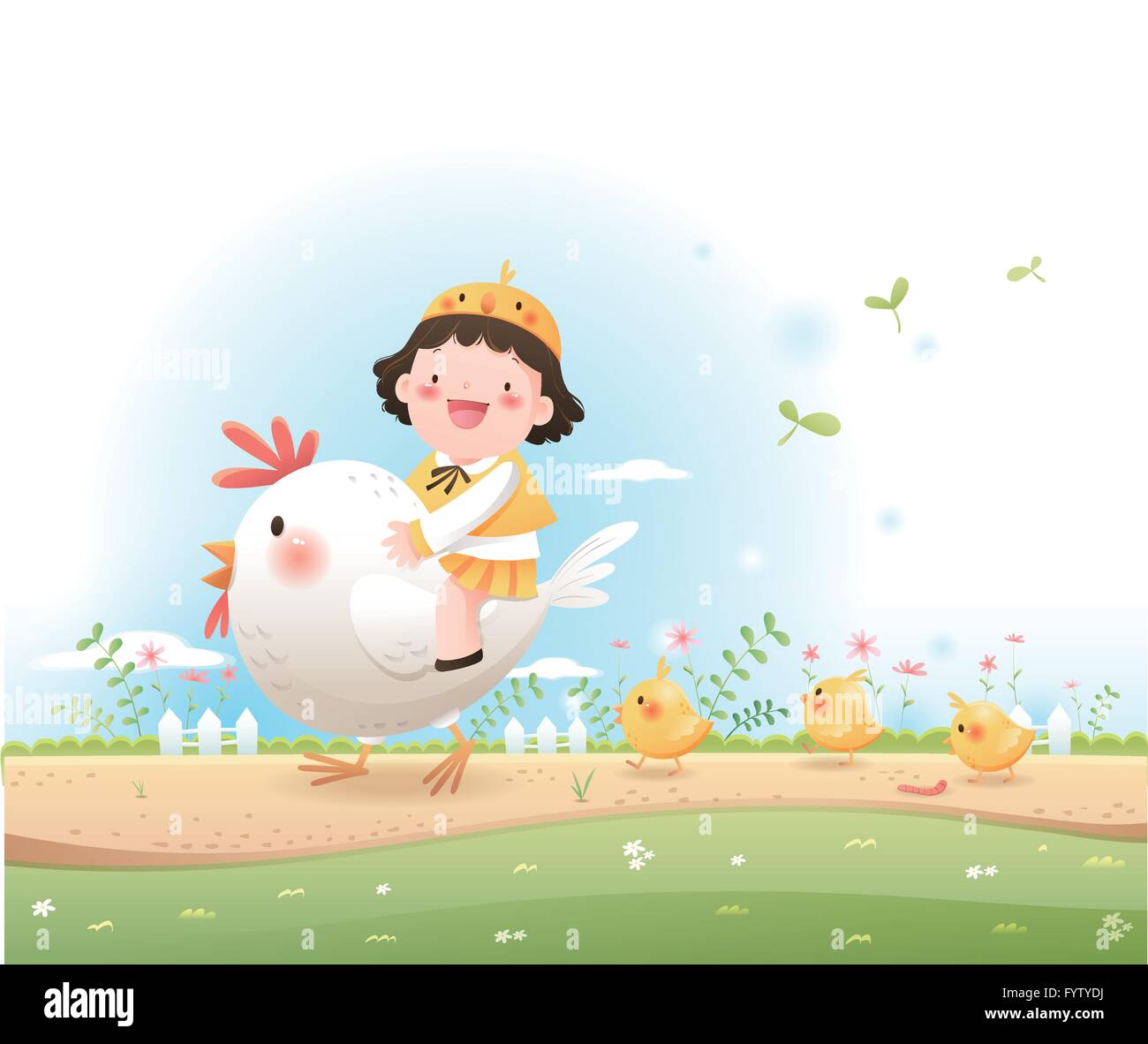 Child With Rooster Stock Vector Images - Alamy