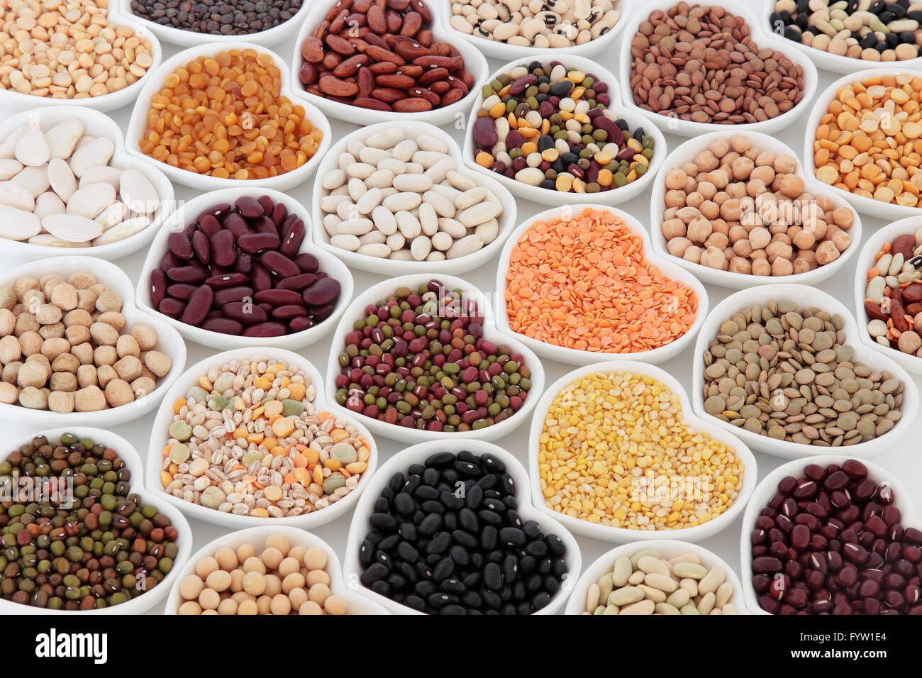 Dried vegetable pulses health food selection in heart shaped porcelain ...