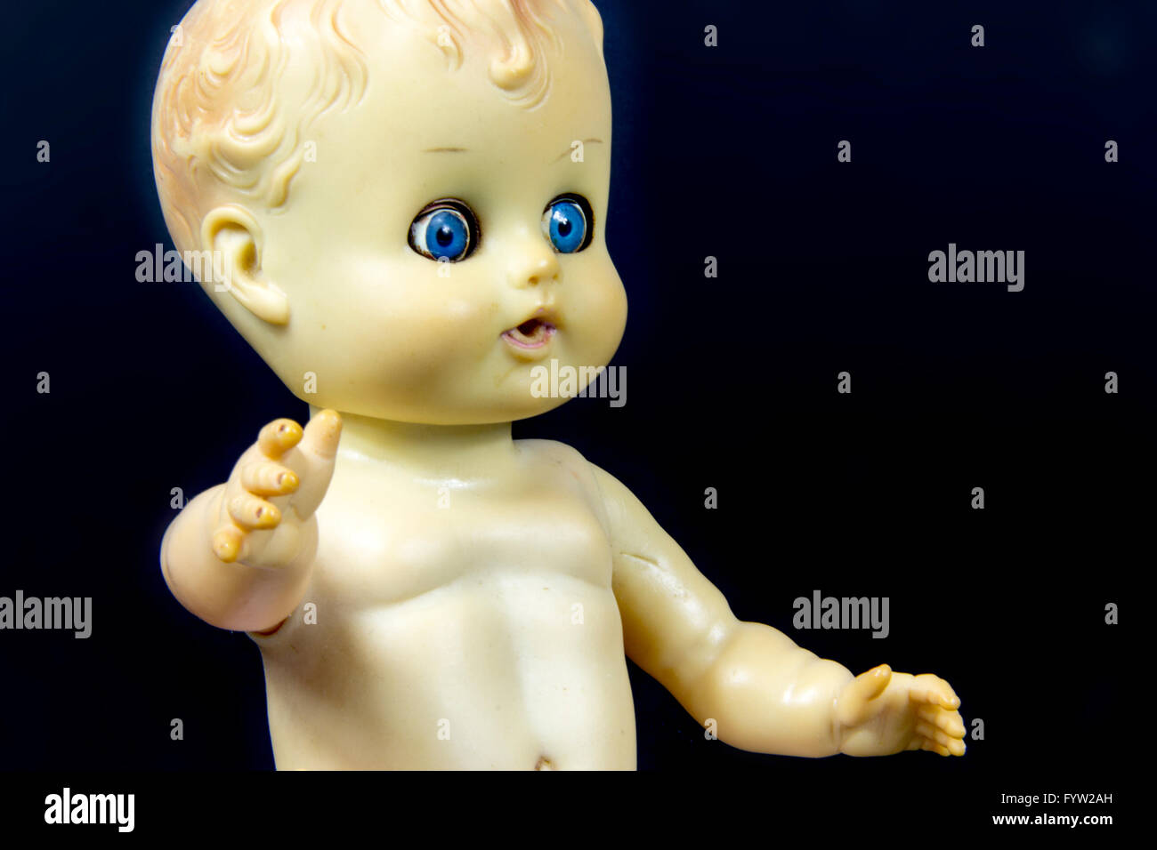 vintage doll, dolly, puppet, old toy, retro, blue background, infant ...