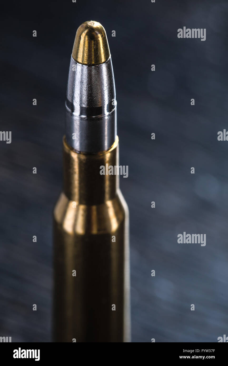 Large-caliber cartridge on a dark background Stock Photo - Alamy