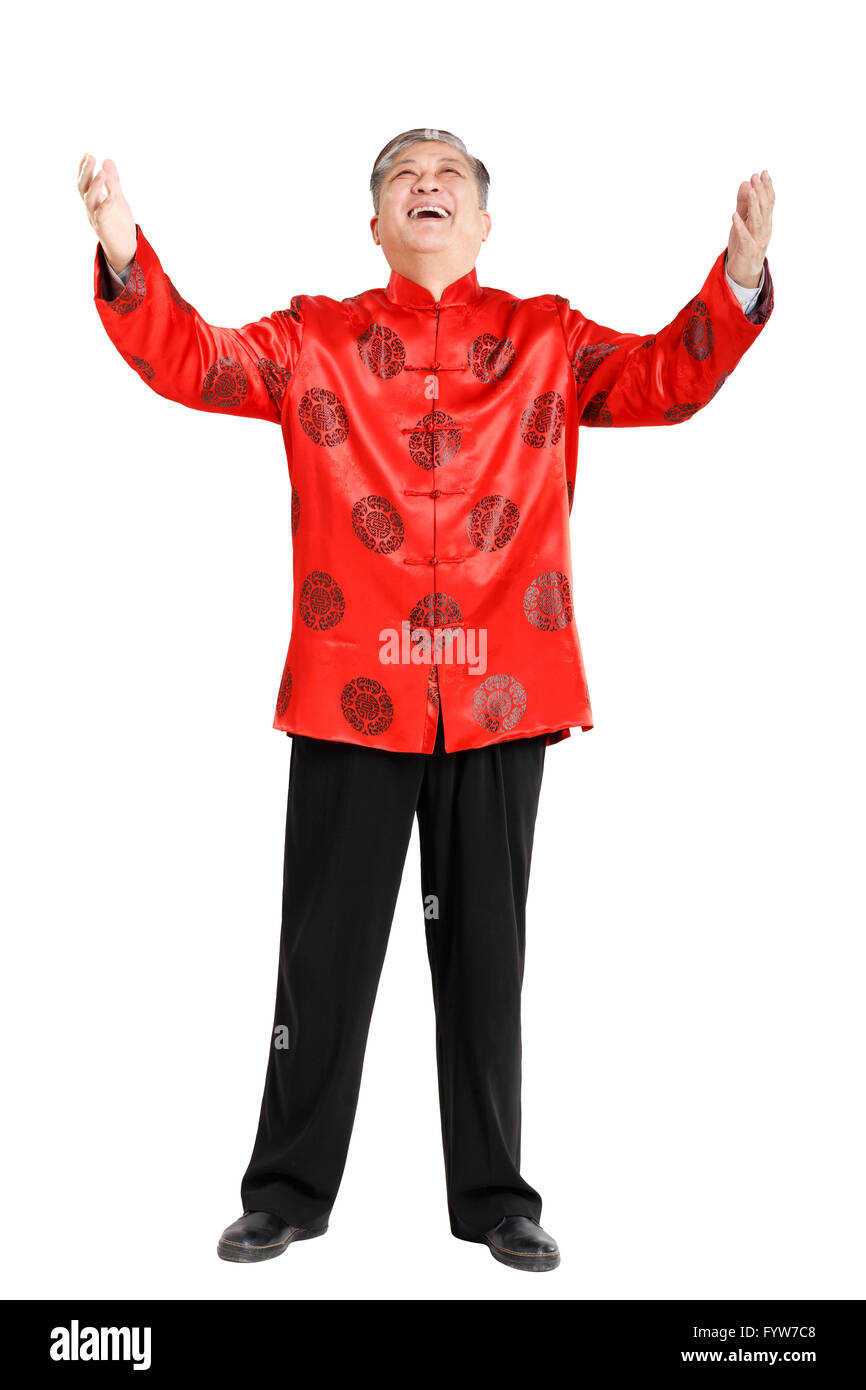 gesture of smiling old chinese man with mandarin Stock Photo - Alamy