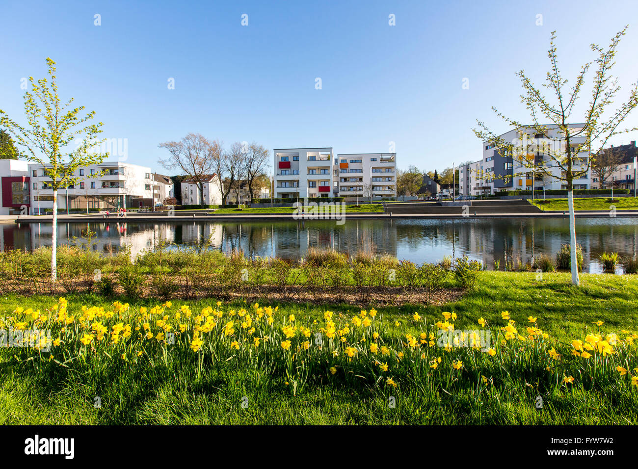 New residential district, around the artificial lake, Niederfeldsee in ...