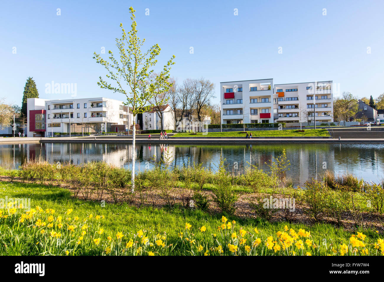 New residential district, around the artificial lake, Niederfeldsee in ...