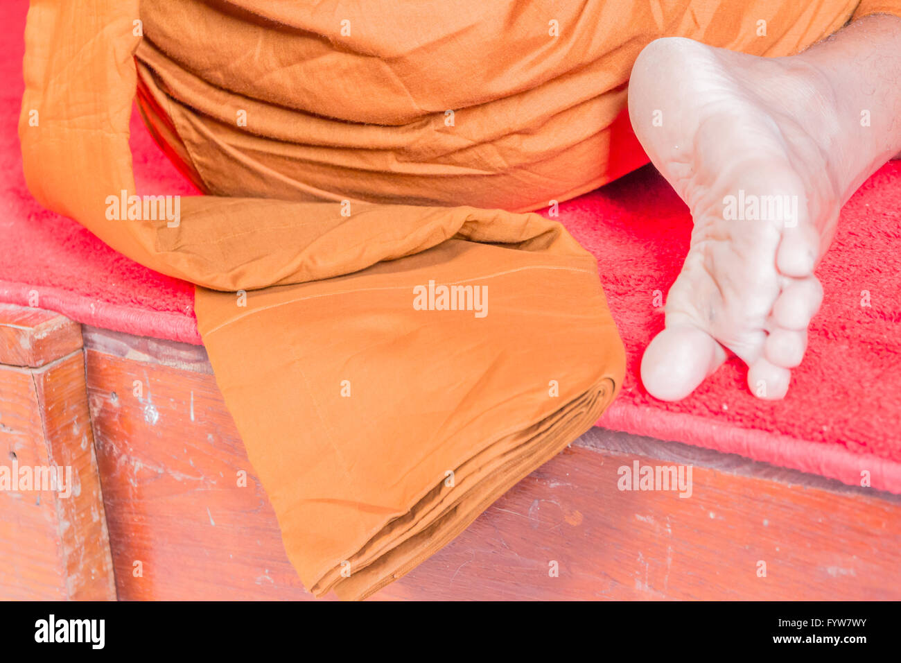 closeup on buddhist monk sole of the foot during praying ceremony ...