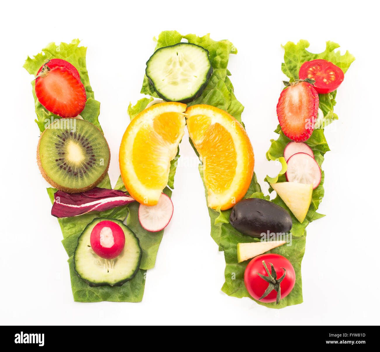 Letter W made of salad and fruits Stock Photo - Alamy