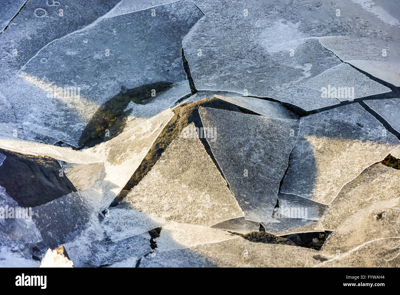 Rock cracking through the ice in Boosen in the Lofoten Islands, Norway ...
