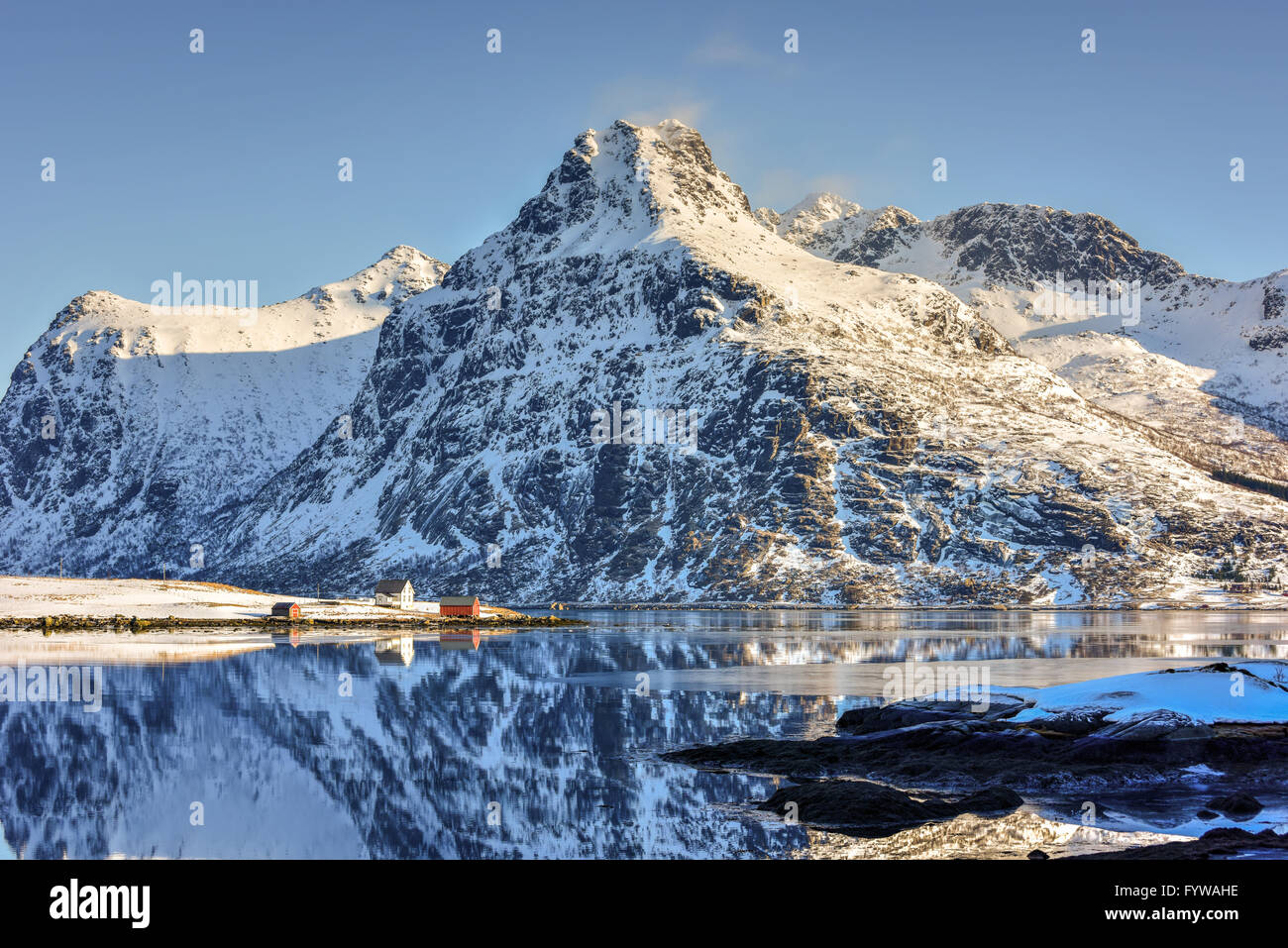 Boosen by Bo with mountains reflecting in the water. In the Lofoten ...