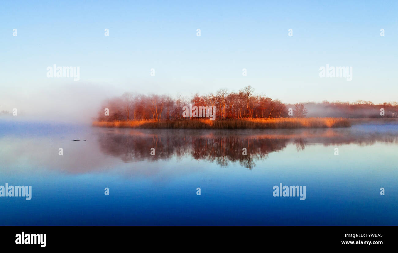fog sky river water bay forest Stock Photo - Alamy