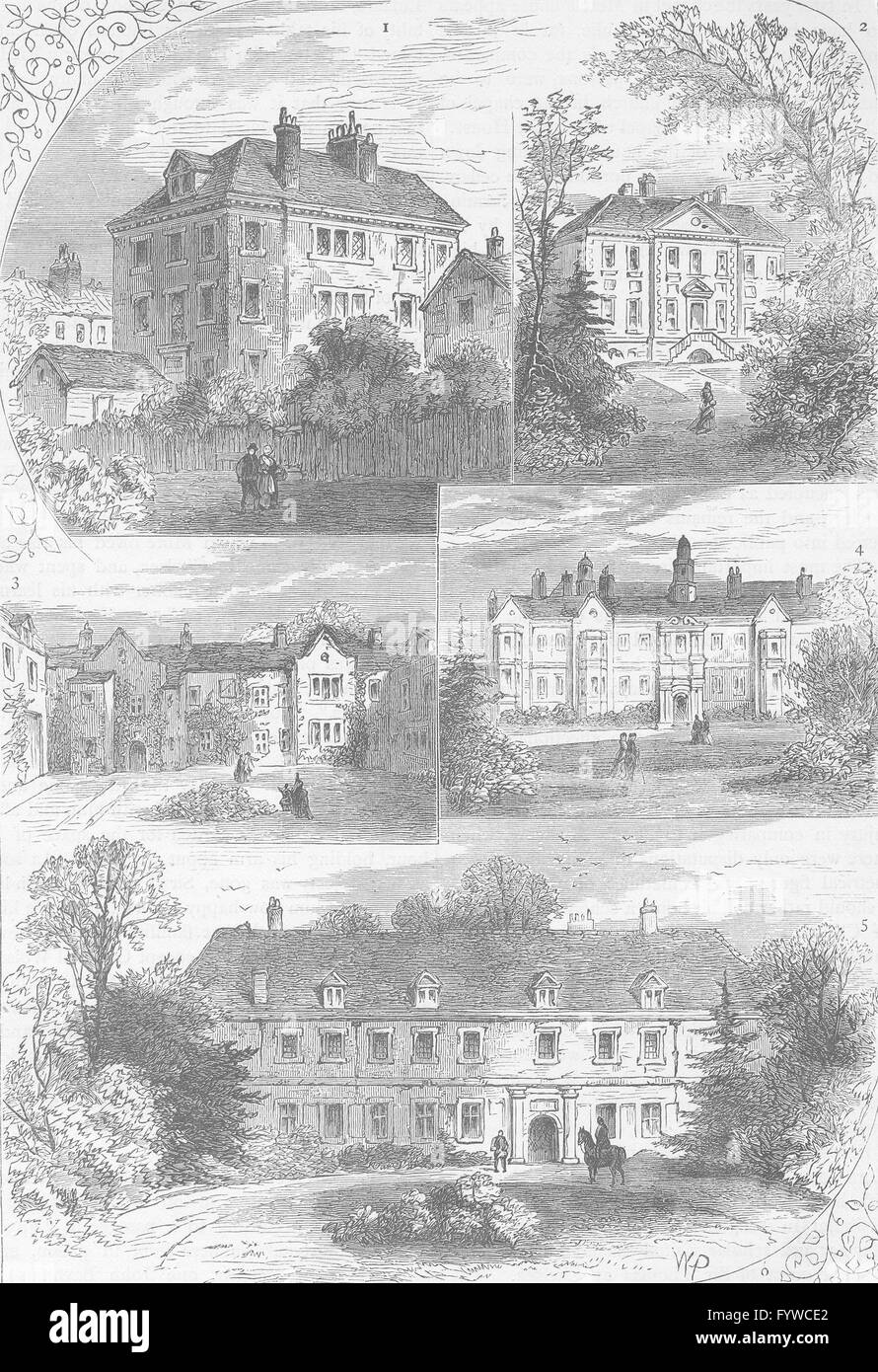 CHELSEA: Old Mansions in Chelsea. London, antique print c1880 Stock ...