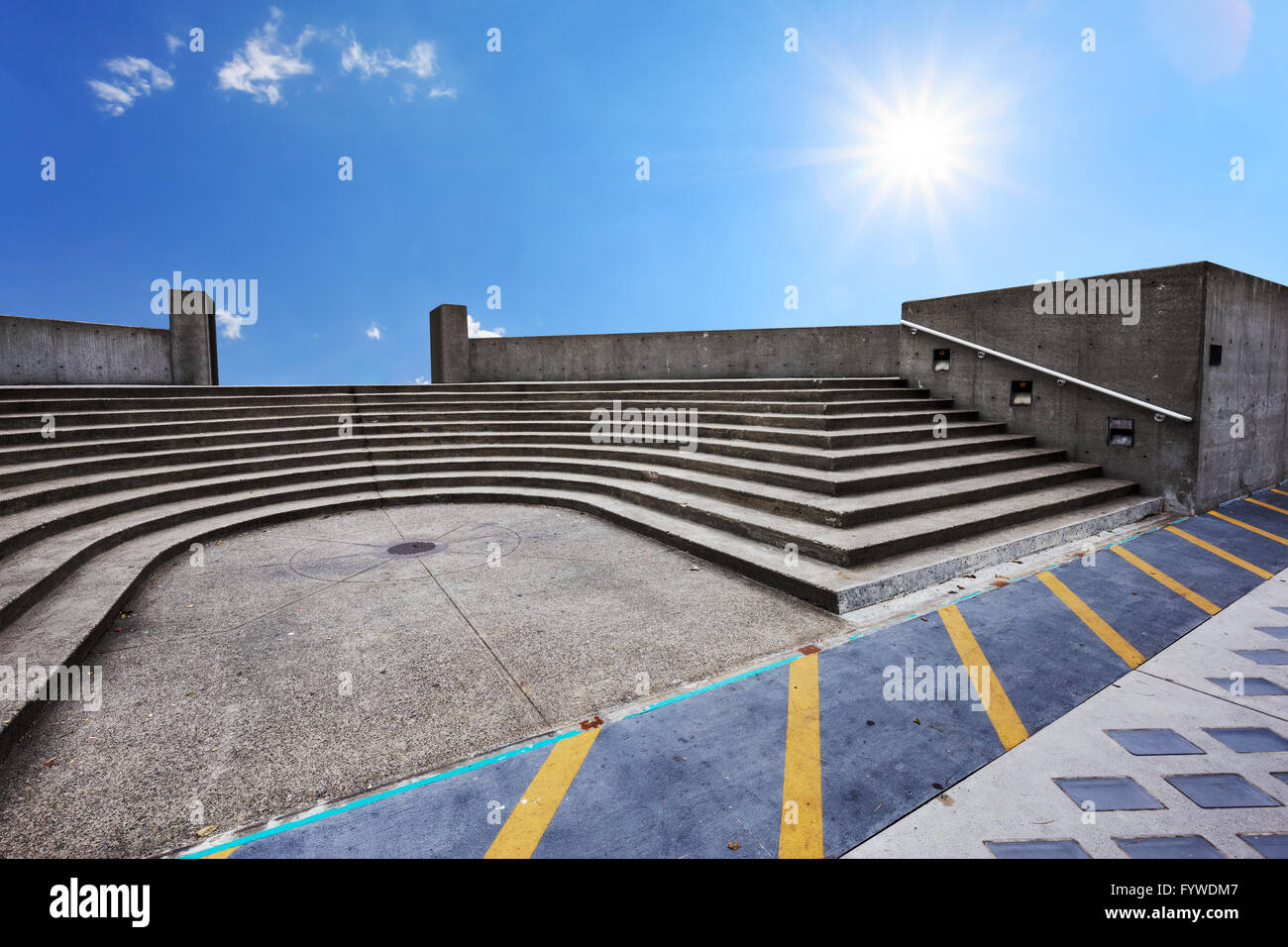 skyline on view of empty ground with steps Stock Photo - Alamy