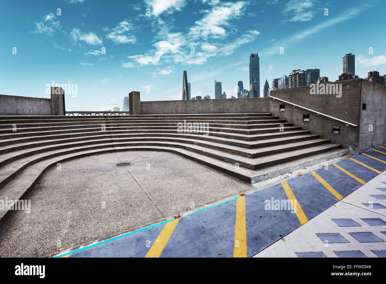 skyline on view of empty ground with steps Stock Photo - Alamy