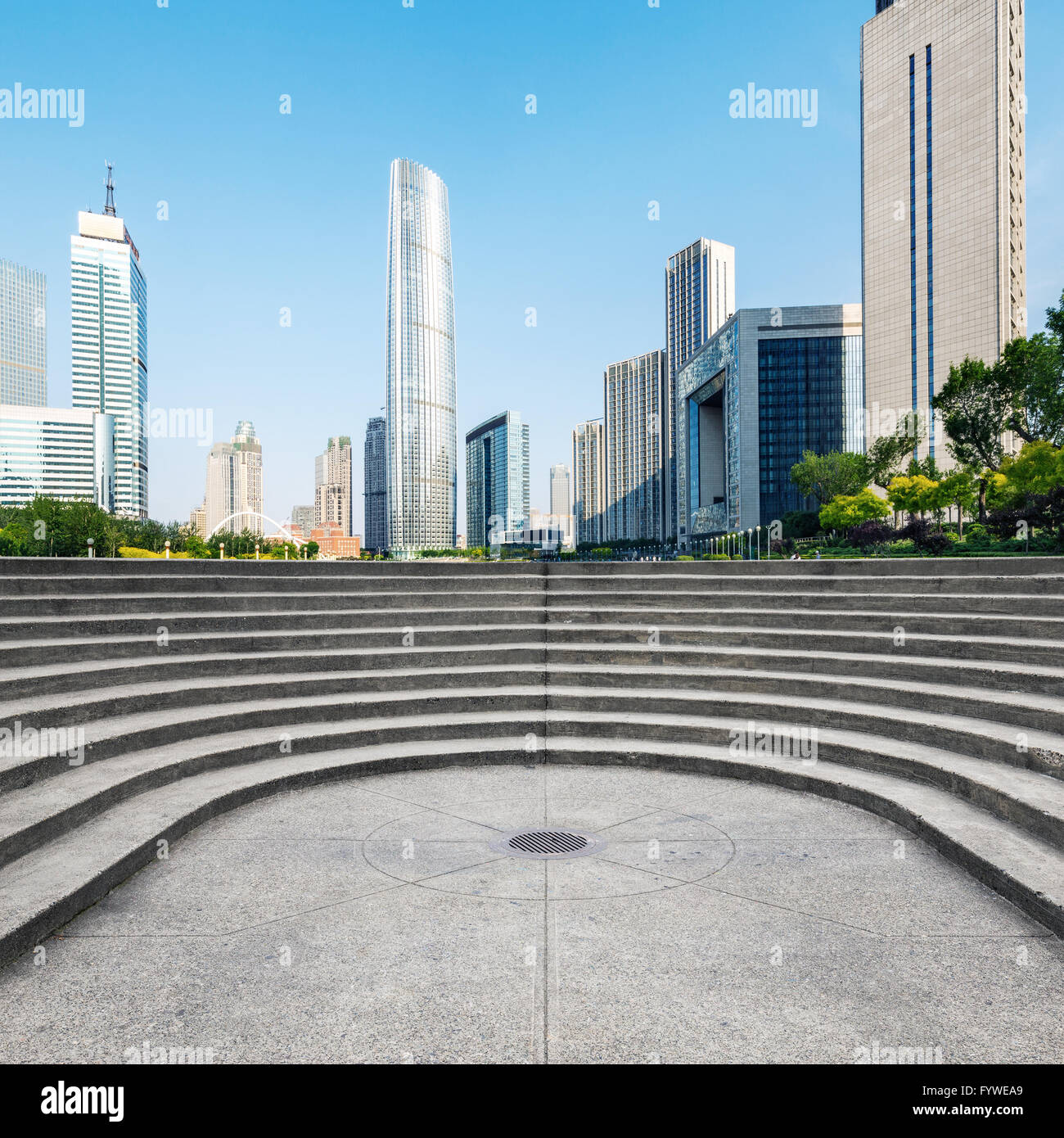 sun skyline and empty floor front modern building Stock Photo - Alamy