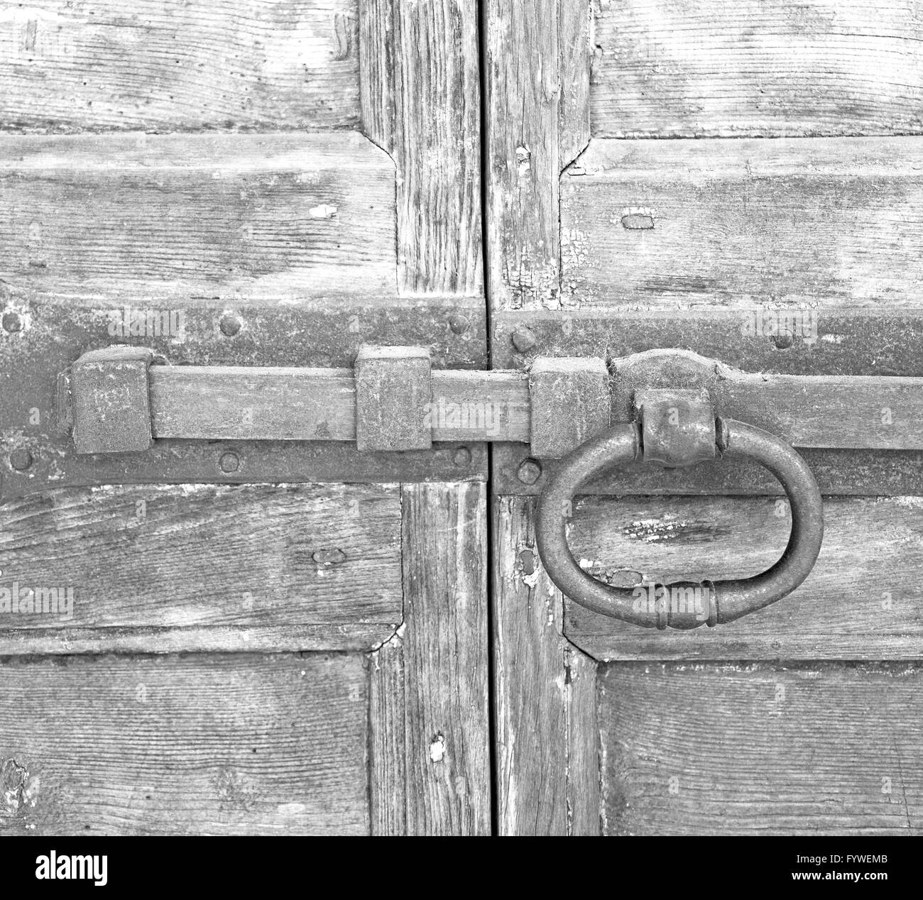 europe old in italy antique close brown door and rusty lock closeup ...