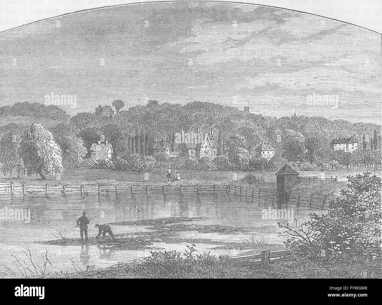 HAMPSTEAD: Highgate Ponds. London, antique print c1880 Stock Photo - Alamy