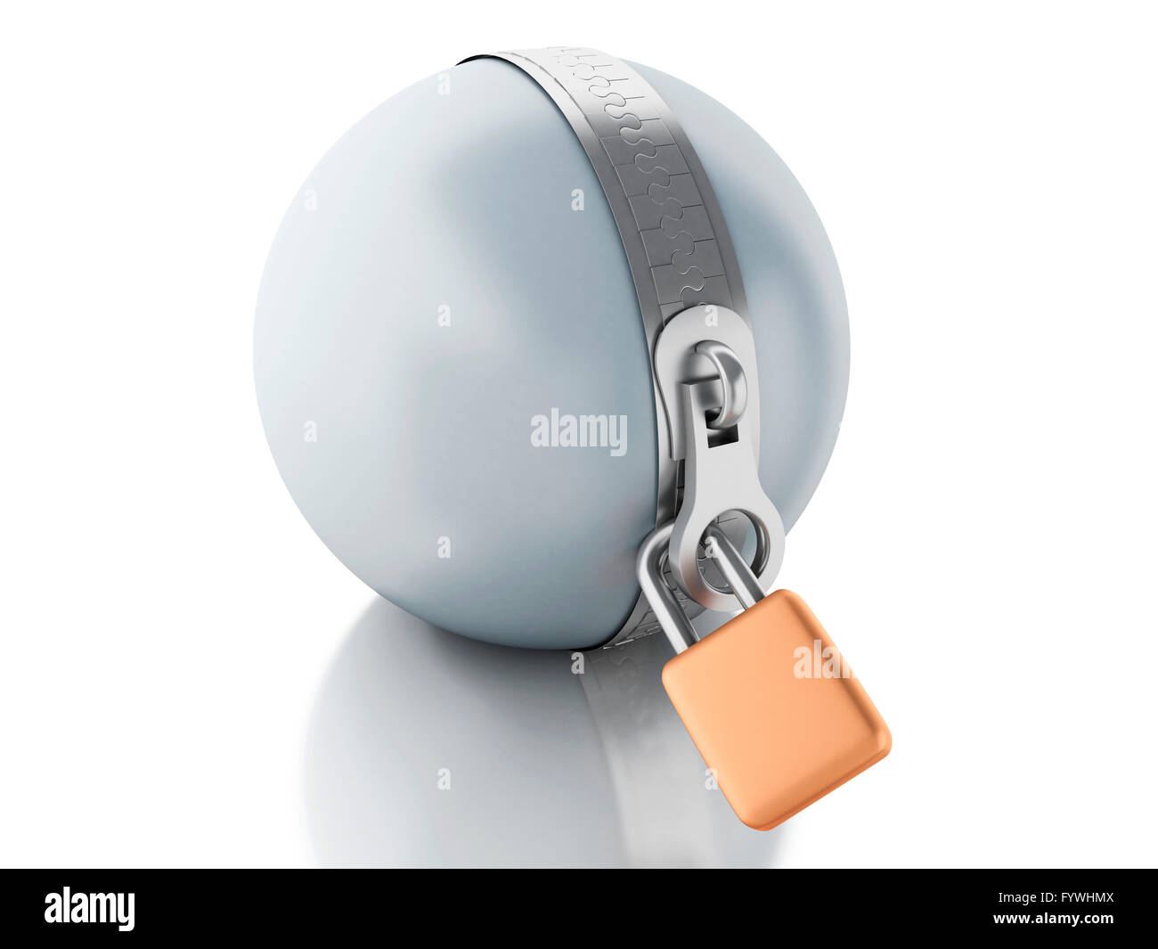 3d renderer image. Ball with zipper and padlock. Security concept ...