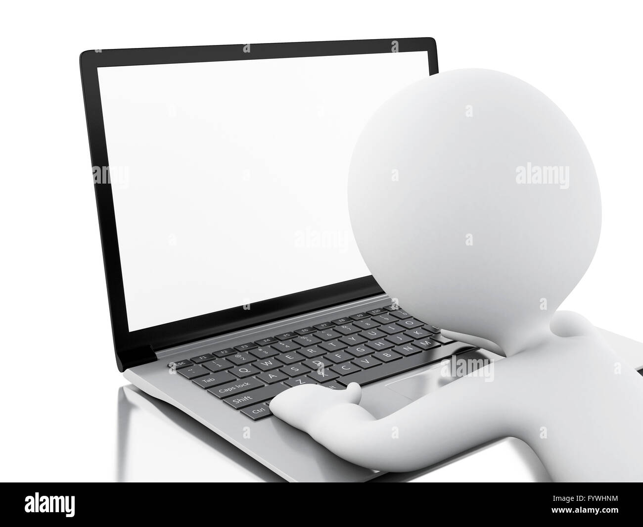 3d renderer image. White people with laptop. Network Communications ...