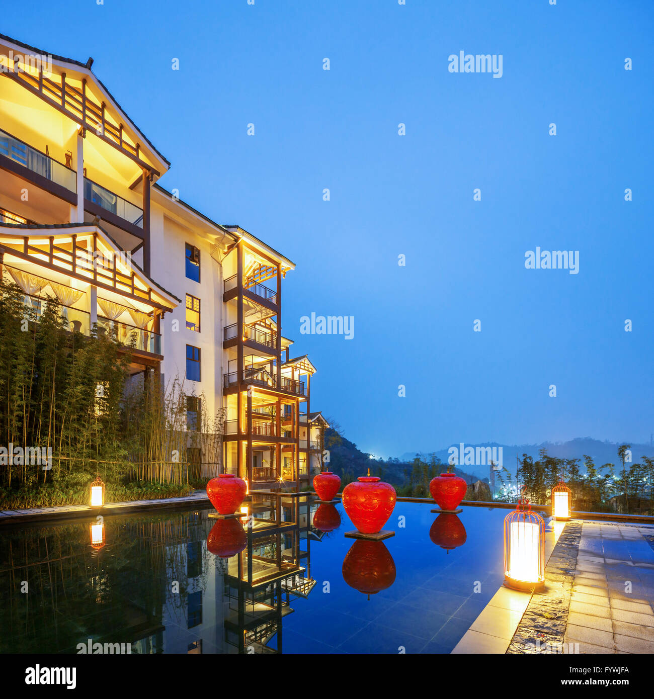 skyline and reflection of waterfront architecture Stock Photo - Alamy