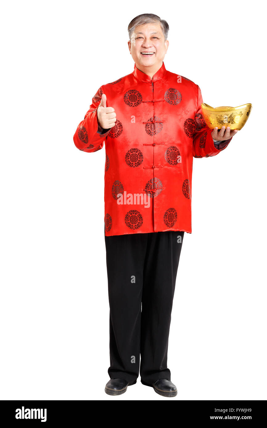 old man with mandarin in Chinese New Year Stock Photo - Alamy