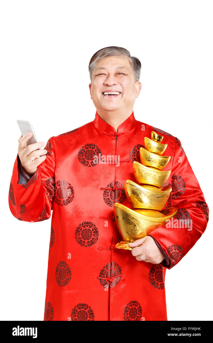old man with mandarin in chinese new year Stock Photo - Alamy
