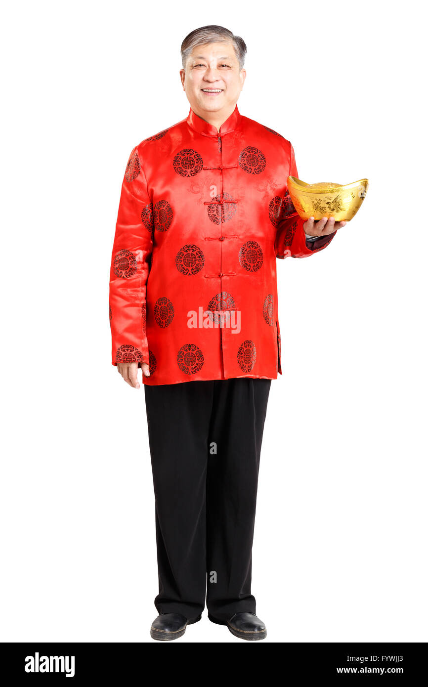 old man with mandarin in Chinese New Year Stock Photo - Alamy