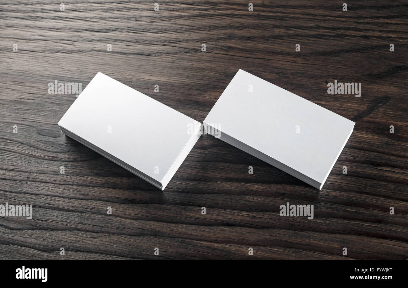 Blank business cards on wooden background. Blank template for design ...