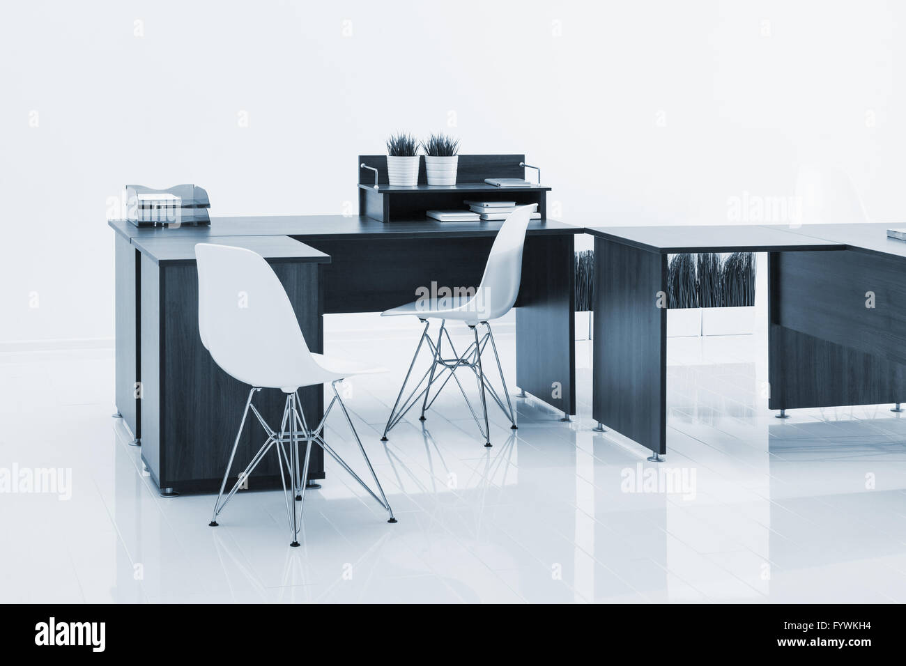 desks with reflection on white background Stock Photo - Alamy