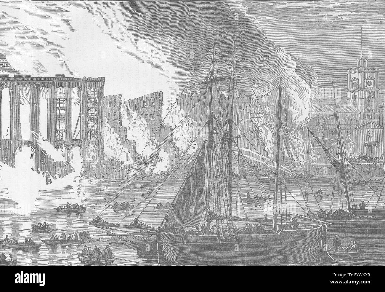 SOUTHWARK: The great fire at Cotton's Wharf Tooley Street, 1861. London ...