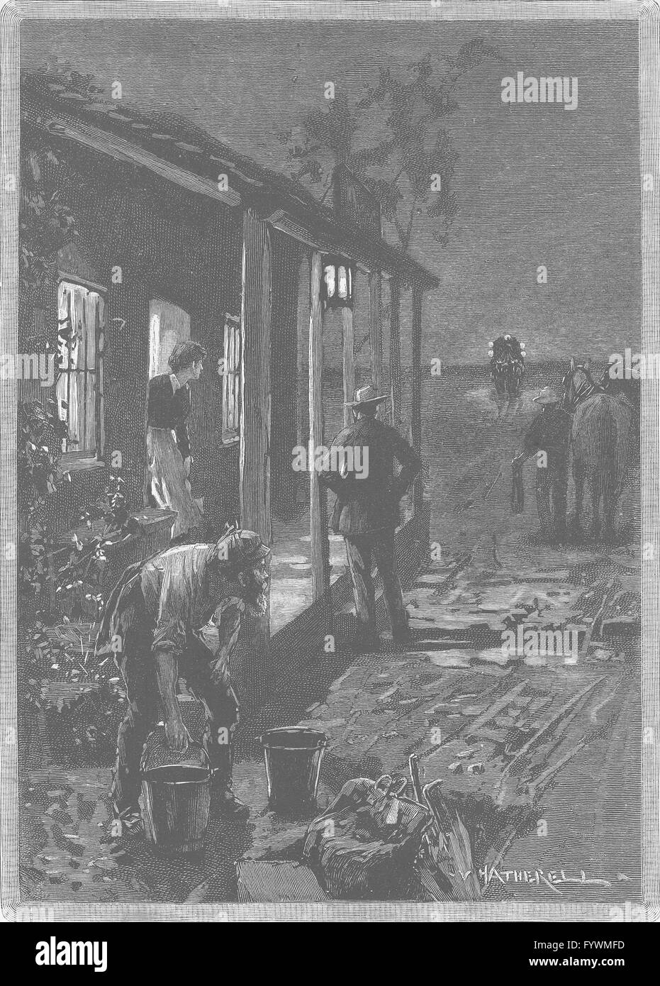 AUSTRALIA: Riverina: Hay Coach: night halt, antique print 1890 Stock ...