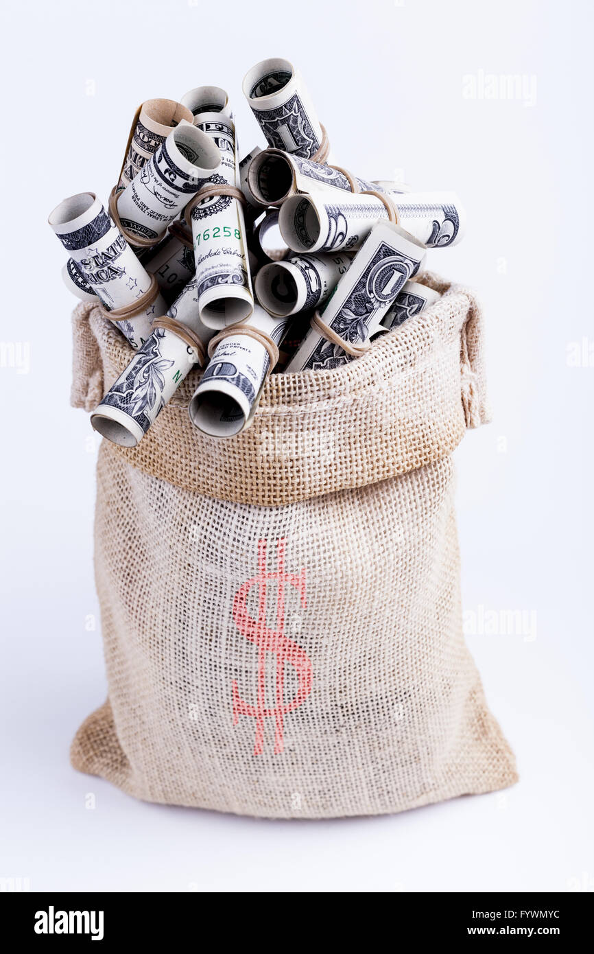 Dollars in sack Stock Photo - Alamy