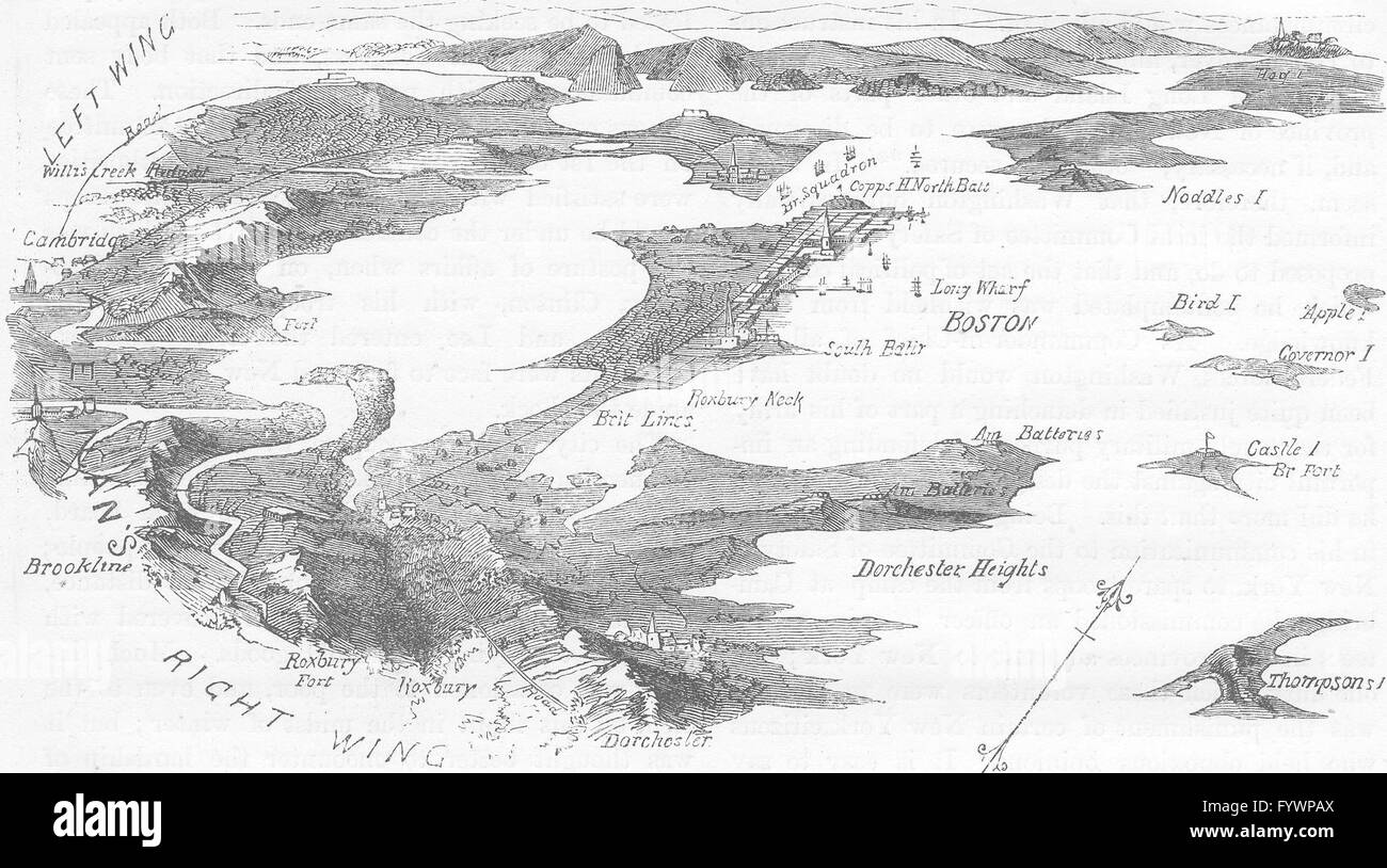 MASSACHUSETTS: Plan of blockade Boston, c1880 antique map Stock Photo ...