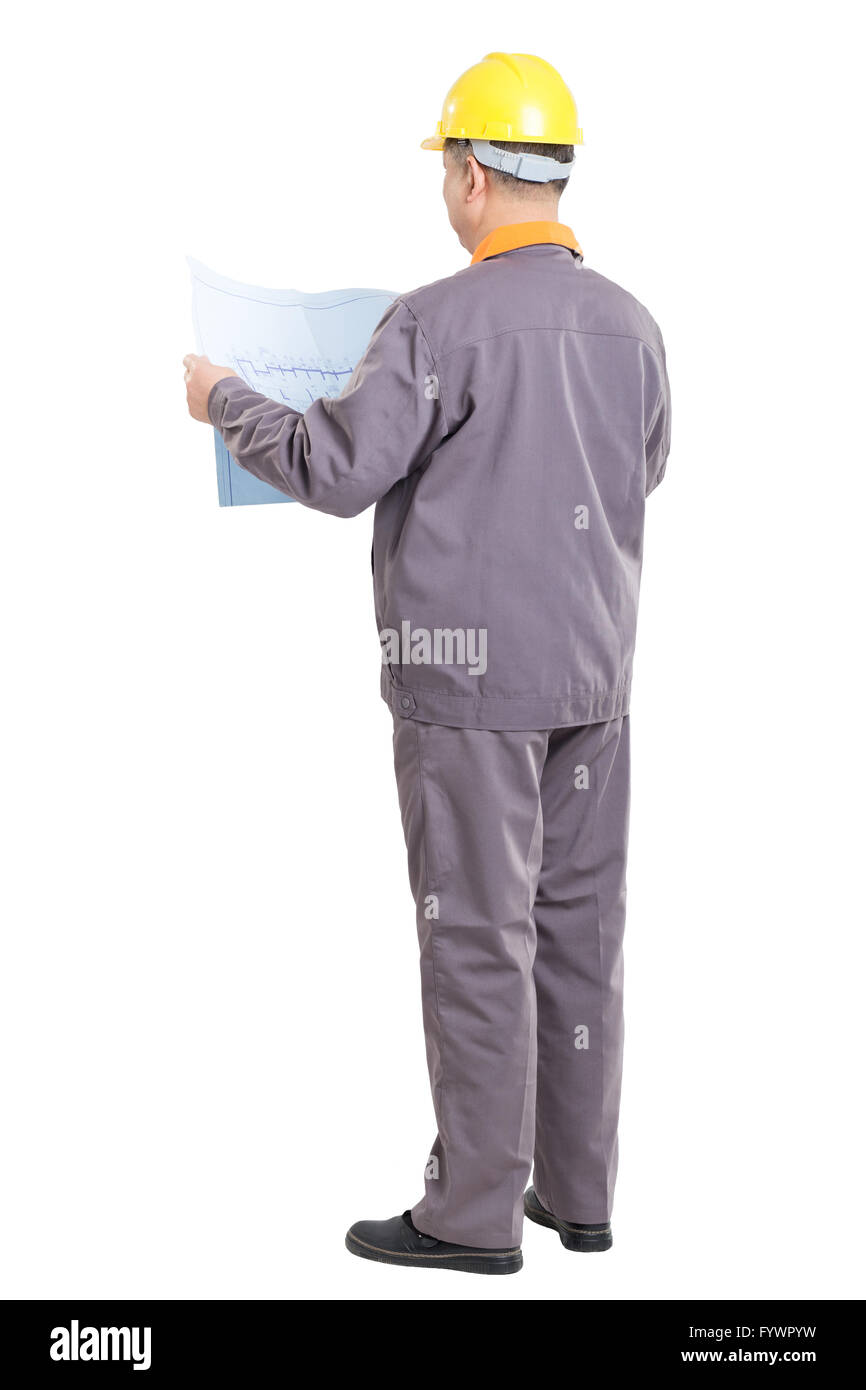 isolated engineer holding blueprint Stock Photo - Alamy