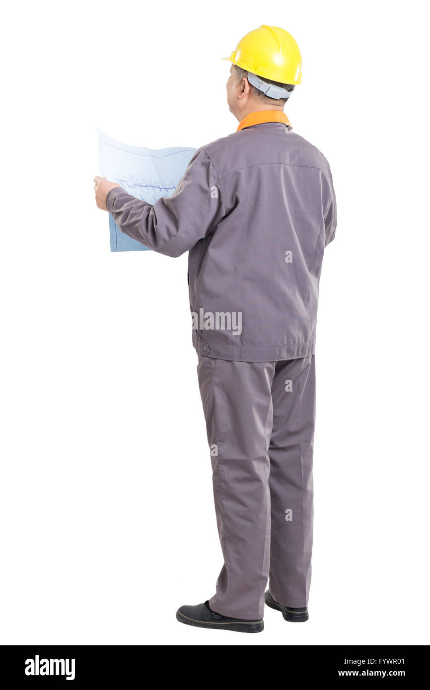 Engineer worker holding blueprint hi-res stock photography and images ...